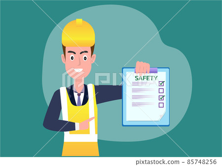 Male engineer, safety inspector holding an... - Stock Illustration ...