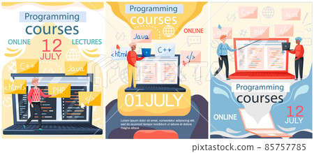 Programming courses online education, coding... - Stock Illustration ...