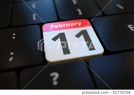 February 11 date on a keyboard key, 3d rendering - Stock Illustration ...