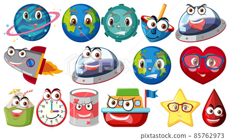 Set of different toy objects with smiley faces - Stock Illustration ...