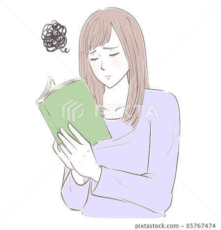 A woman who has trouble reading a book - Stock Illustration [85767474 ...