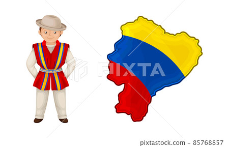 Ecuador national symbols set. Map in Ecuadorian... - Stock Illustration ...