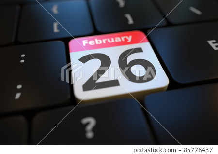 February 26 date on a keyboard key, 3d rendering - Stock Illustration ...