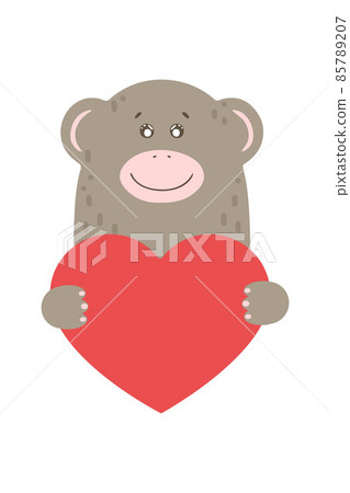 Cute cartoon monkey ape animal holds a heart... - Stock Illustration ...