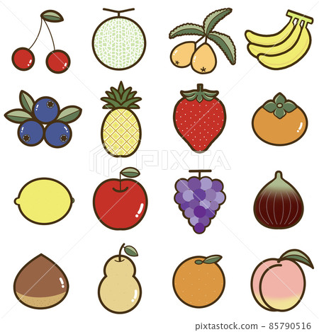 Simple and cute fruit illustration set - Stock Illustration [85790516 ...
