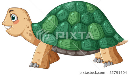 Side view of turtle with green shell in cartoon... - Stock Illustration ...