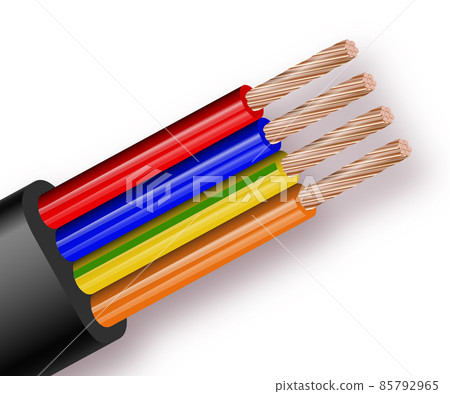 Flexible four-wire electrical cable isolated on... - Stock Illustration ...