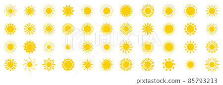 Bright sun icons set vector. Sunset logo in... - Stock Illustration ...