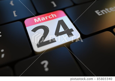 March 24 date on a keyboard key, 3d rendering - Stock Illustration ...