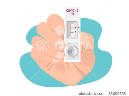 Human hand holding Rapid Antigen test kit,... - Stock Illustration ...