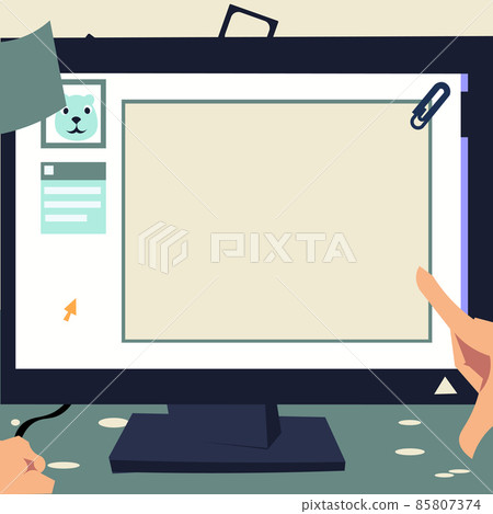 Hand Touching Screen Of Desktop Inside Web... - Stock Illustration ...