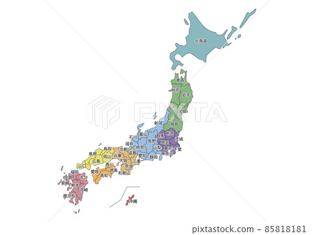 Japanese map color version (with prefecture... - Stock Illustration ...