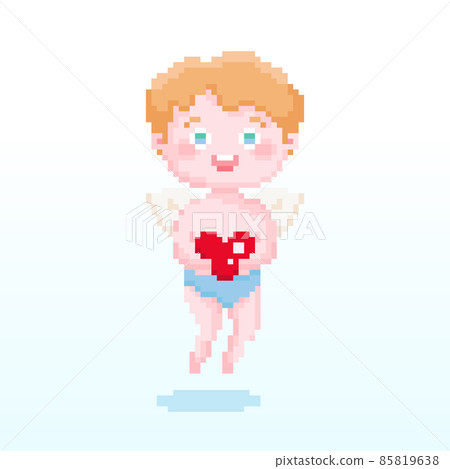 Pixel art cupid boy holding a heart...-插圖素材 [85819638] - PIXTA圖庫