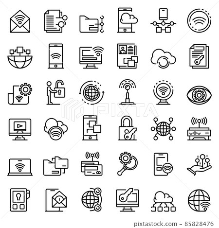 Remote access icons set, outline style - Stock Illustration [85828476 ...