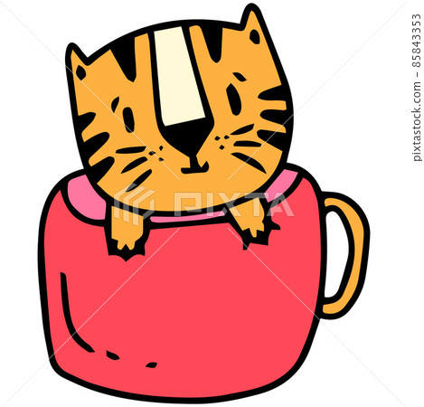hand drawn cute tiger and fancy cup illustration - Stock Illustration ...
