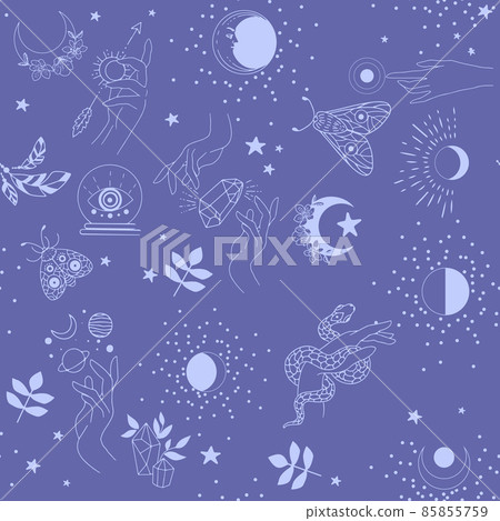 Seamless pattern of magic attributes - Stock Illustration [85855759 ...