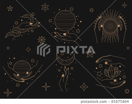 Magical space objects, planets, stars with... - Stock Illustration ...