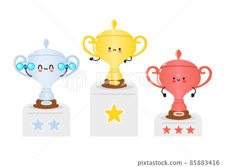 Funny cute trophy cup characters bundle set.... - Stock Illustration ...