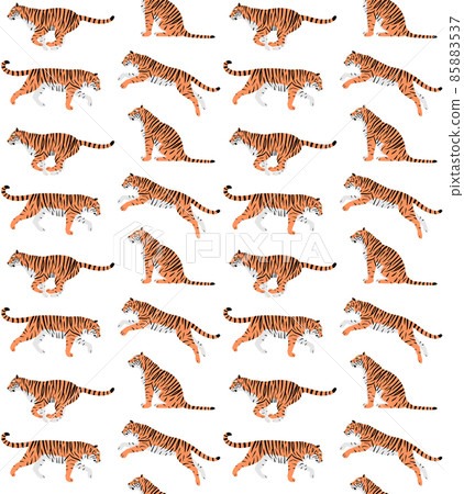 Vector seamless pattern of hand drawn flat tigers-插圖素材 [85883537] - PIXTA圖庫
