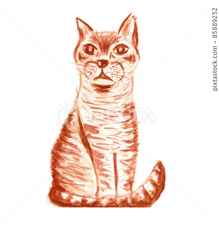 Cute hand drawn watercolor ginger cat illustration - Stock Illustration ...