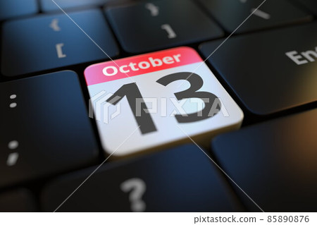 October 13 date on a keyboard key, 3d rendering - Stock Illustration ...
