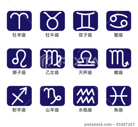 Zodiac 12 constellation mark and name, simple icon - Stock Illustration ...