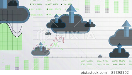 Image of arrows with clouds over financial data... - Stock Illustration ...
