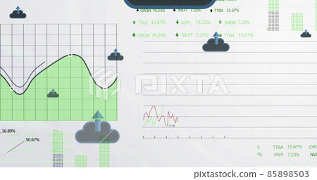 Image of arrows with clouds over financial data... - Stock Illustration ...