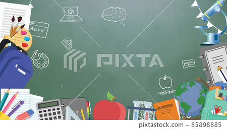Image of happy substitute day text over school... - Stock Illustration ...