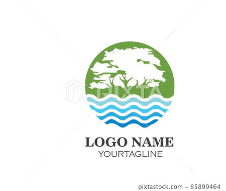 tree and water symbol and icon of go green eco... - Stock Illustration ...