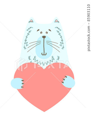 Cute cartoon cat holding a heart sign with copy...-插圖素材 [85903110 ...