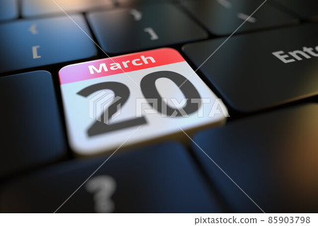 March 20 date on a keyboard key, 3d rendering - Stock Illustration ...