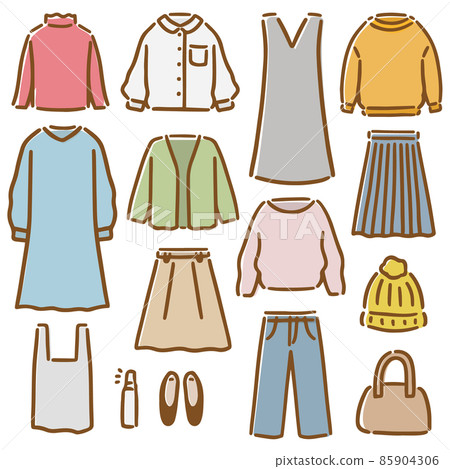 Clothes fashion handwritten illustration set - Stock Illustration ...