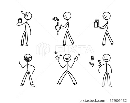 Simple stickman illustration set, hand wash,... - Stock Illustration ...