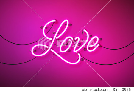 Happy Valentines Day Design with Bright Neon... - Stock Illustration ...