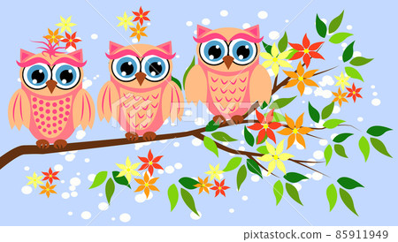 Colorful Owls In A Tree