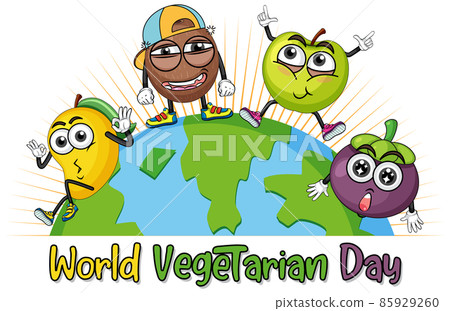 World Vegetarian Day logo with fruit cartoon... - Stock Illustration ...