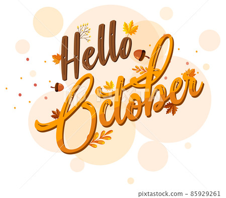 Hello October logo with ornamental autumn leaf - Stock Illustration ...