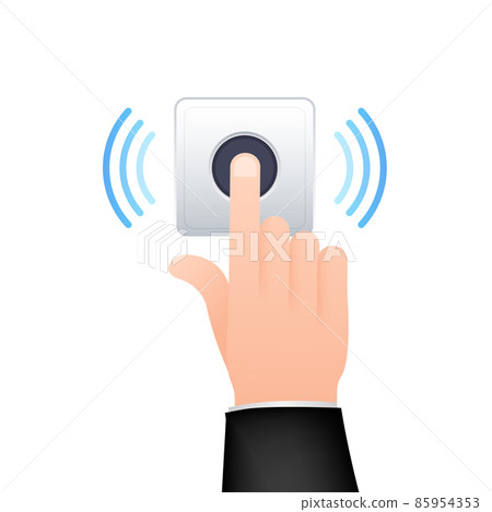 Hand push the bell button at the front door.... - Stock Illustration ...