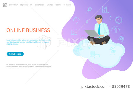 Online Business Web Poster, Man Sitting on Cloud - Stock Illustration ...