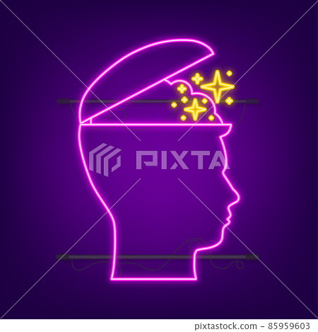 Open mind. Neon icon on light backdrop. Mental... - Stock Illustration ...