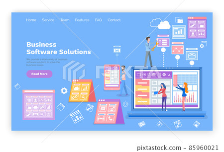 Business Software Solution, Web Page with Text - Stock Illustration ...
