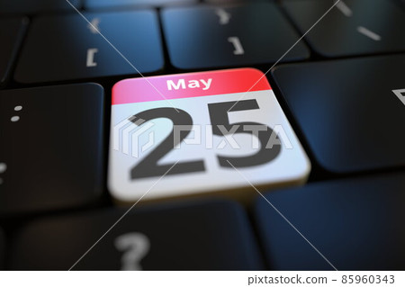 May 25 date on a keyboard key, 3d rendering - Stock Illustration ...