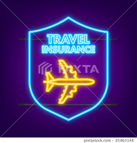 Travel insurance in neon style. Isometric... - Stock Illustration ...