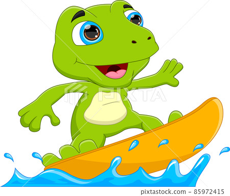 cute frog surfing cartoon on white background - Stock Illustration ...