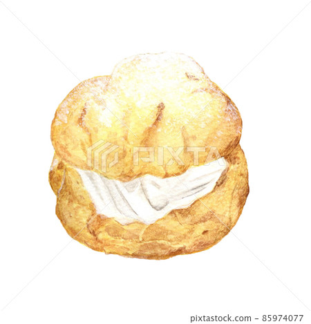 Delicious hand-painted watercolor cream puff... - Stock Illustration ...
