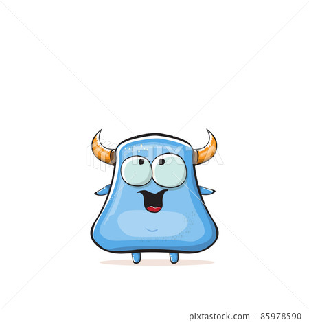 Vector cartoon funny blue monster with horn... - Stock Illustration ...