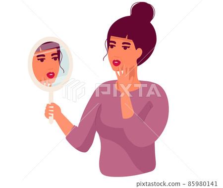 bad skin face of girl. troubled by bad... - Stock Illustration ...