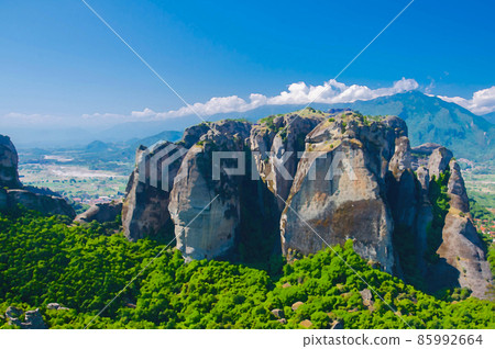 Watercolor drawing of Meteora Rocks with famous... - Stock Illustration ...