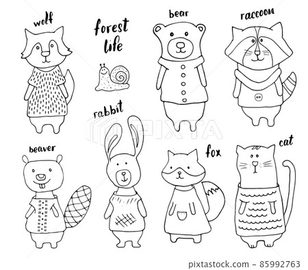Cute Animals in clothes. Cartoon forest... - Stock Illustration ...